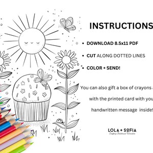 Coloring Greeting Card Printable Cupcake and Flowers - Etsy