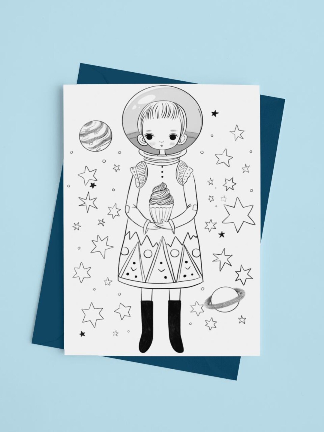 Coloring Greeting Card Printable - Little Birthday Astronaut - Etsy