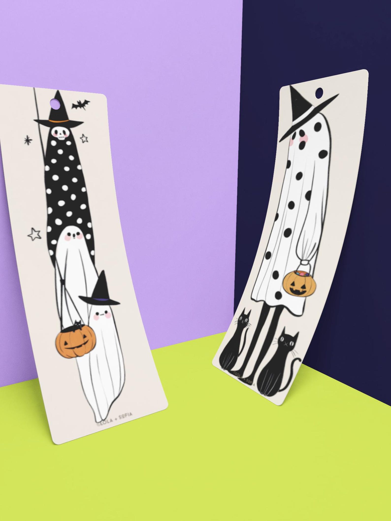 Printable Halloween Ghosts and Black Cats Bookmark Set - Etsy