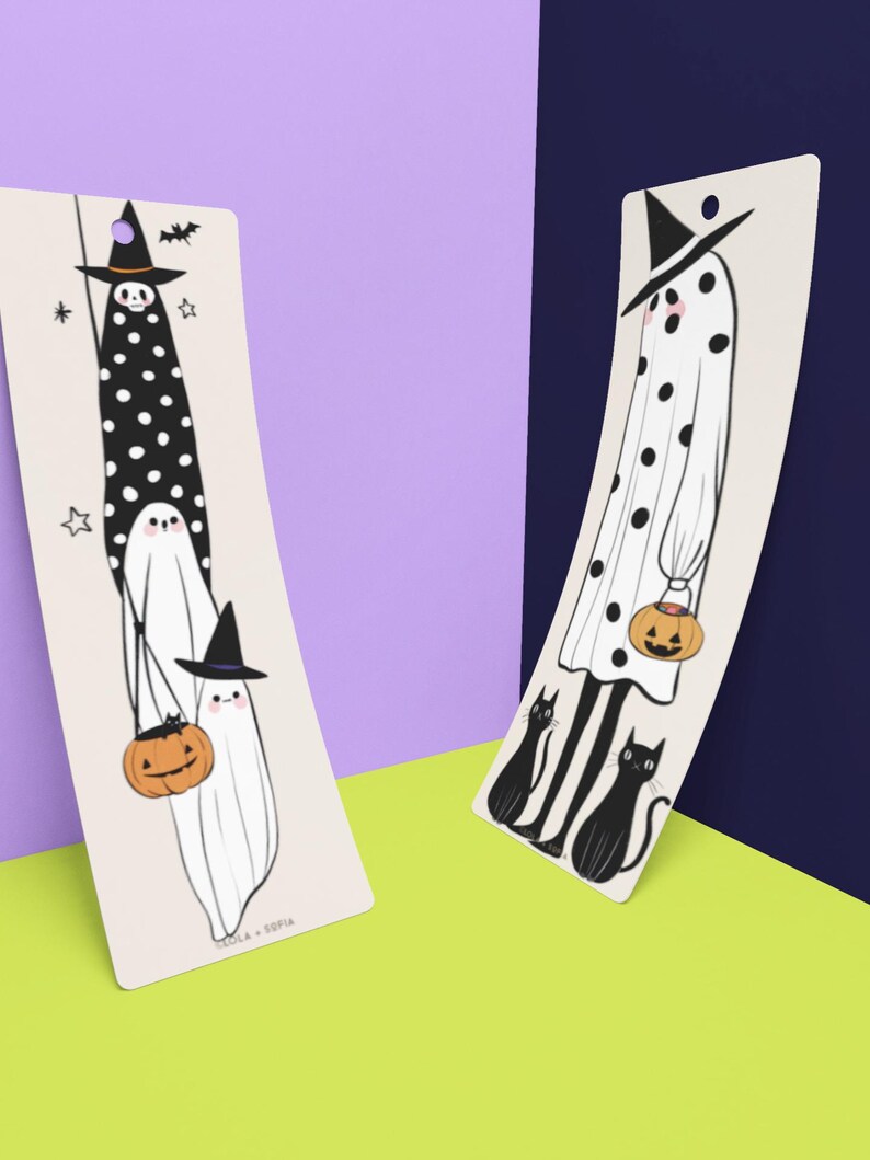 Printable Halloween Ghosts and Black Cats Bookmark Set - Etsy