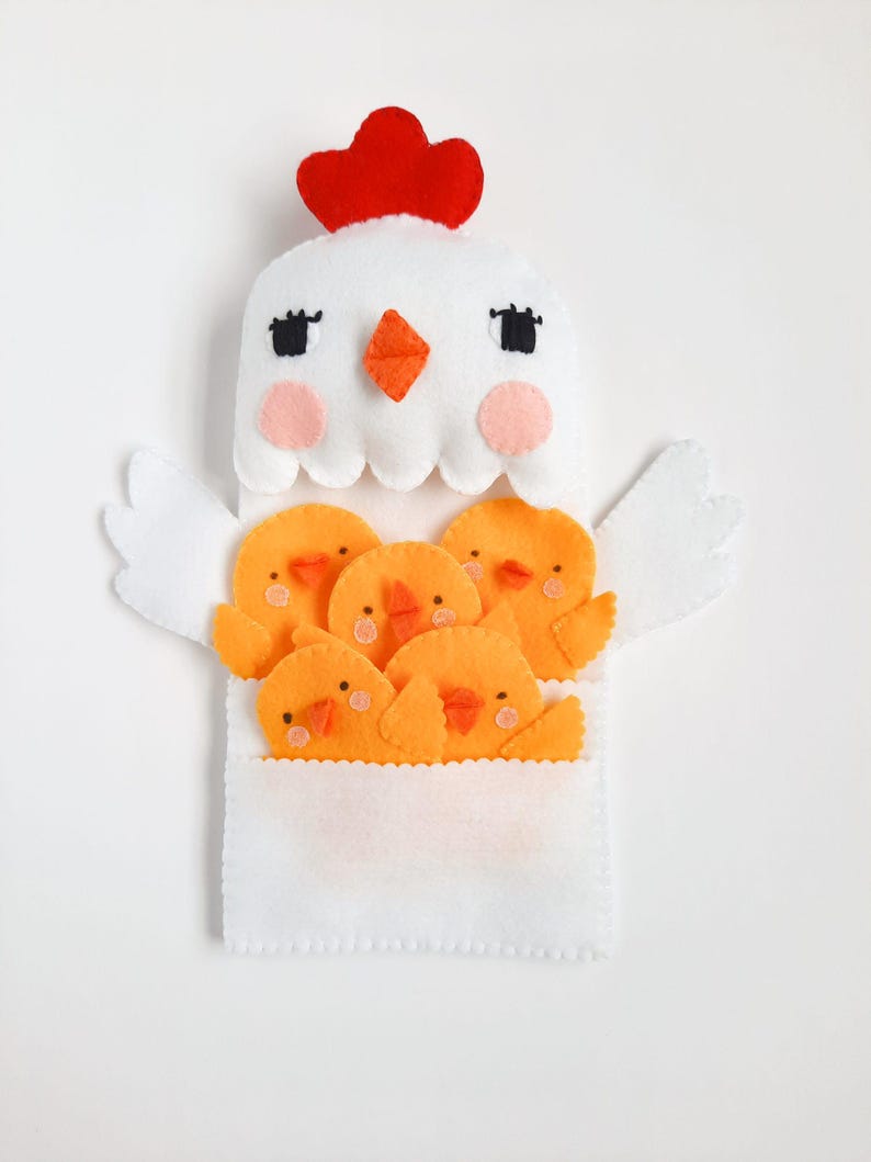 Hen Hand Puppet With Baby Chick Finger Puppets - Etsy