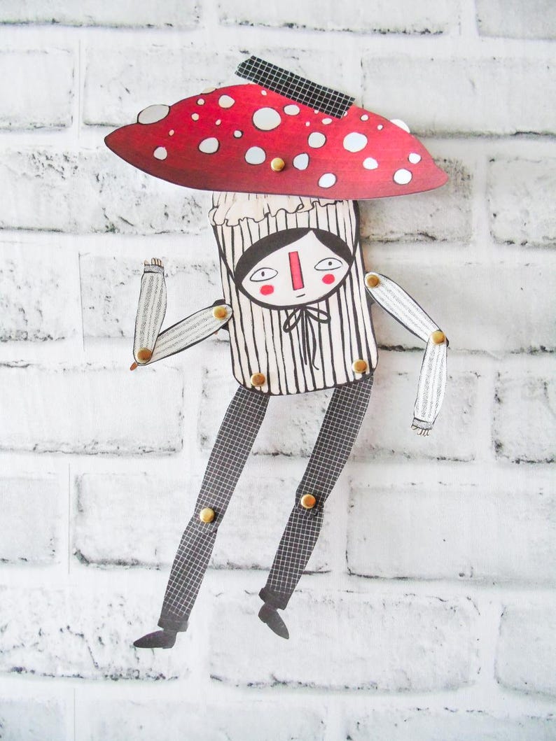 Mr. Amanita" - Hand-drawn Articulated Mushroom Paper Puppet, Printable ...