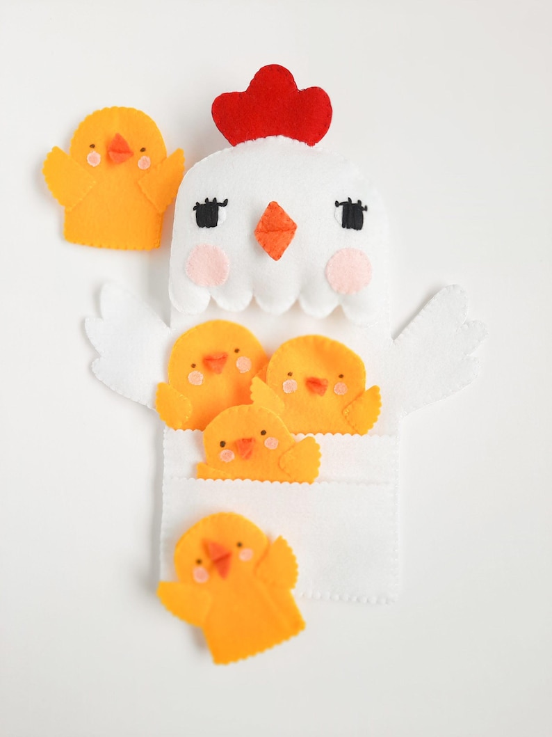 Hen Hand Puppet With Baby Chick Finger Puppets - Etsy