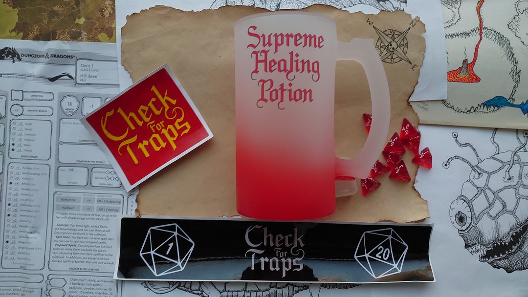 Supreme Healing Potion Tankard 16oz Frosted Glass Stein With 10 D4 Dice ...