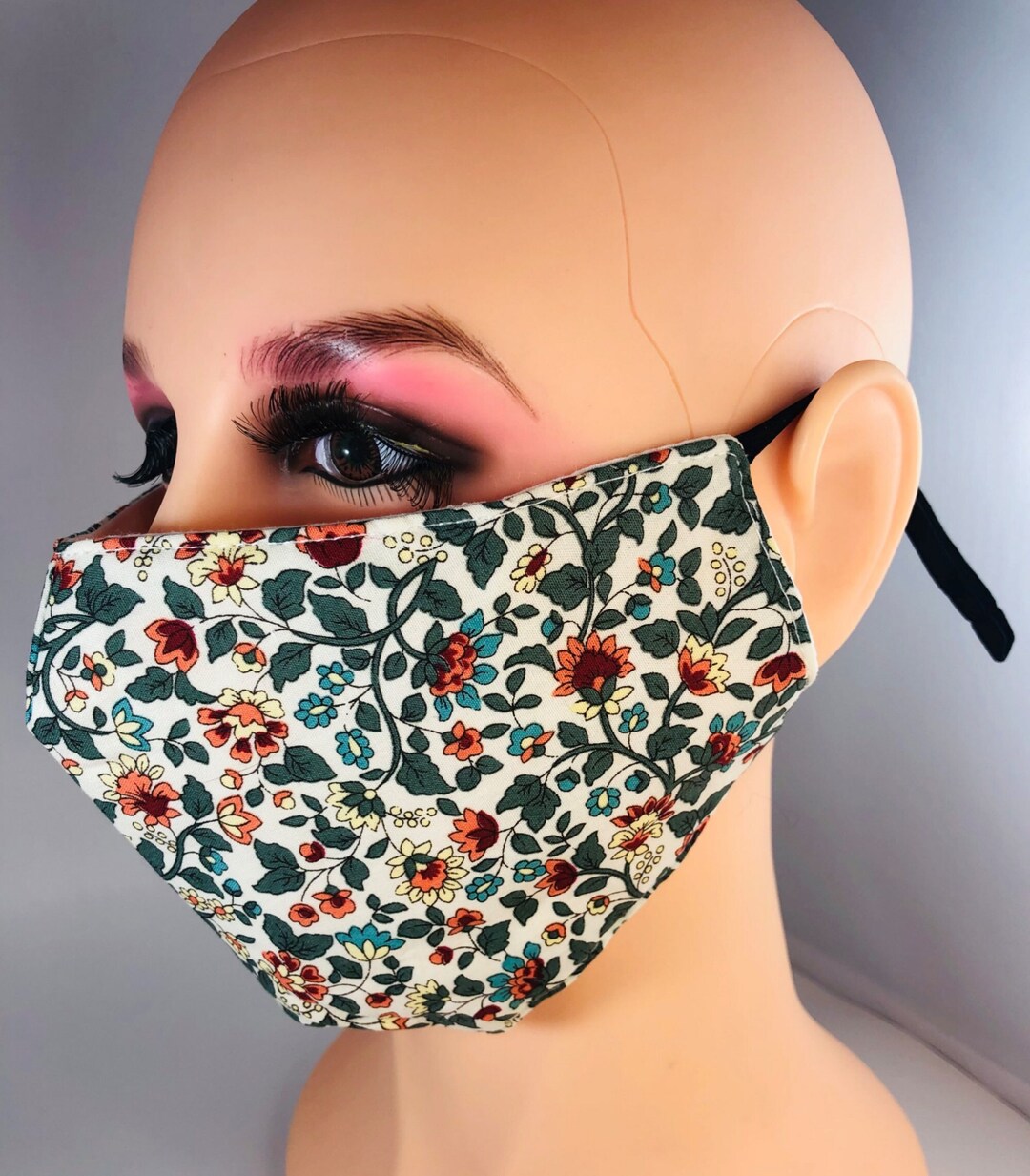 Red Flowering Vines, 100% Cotton Face Mask/ Three Layers and Filter ...