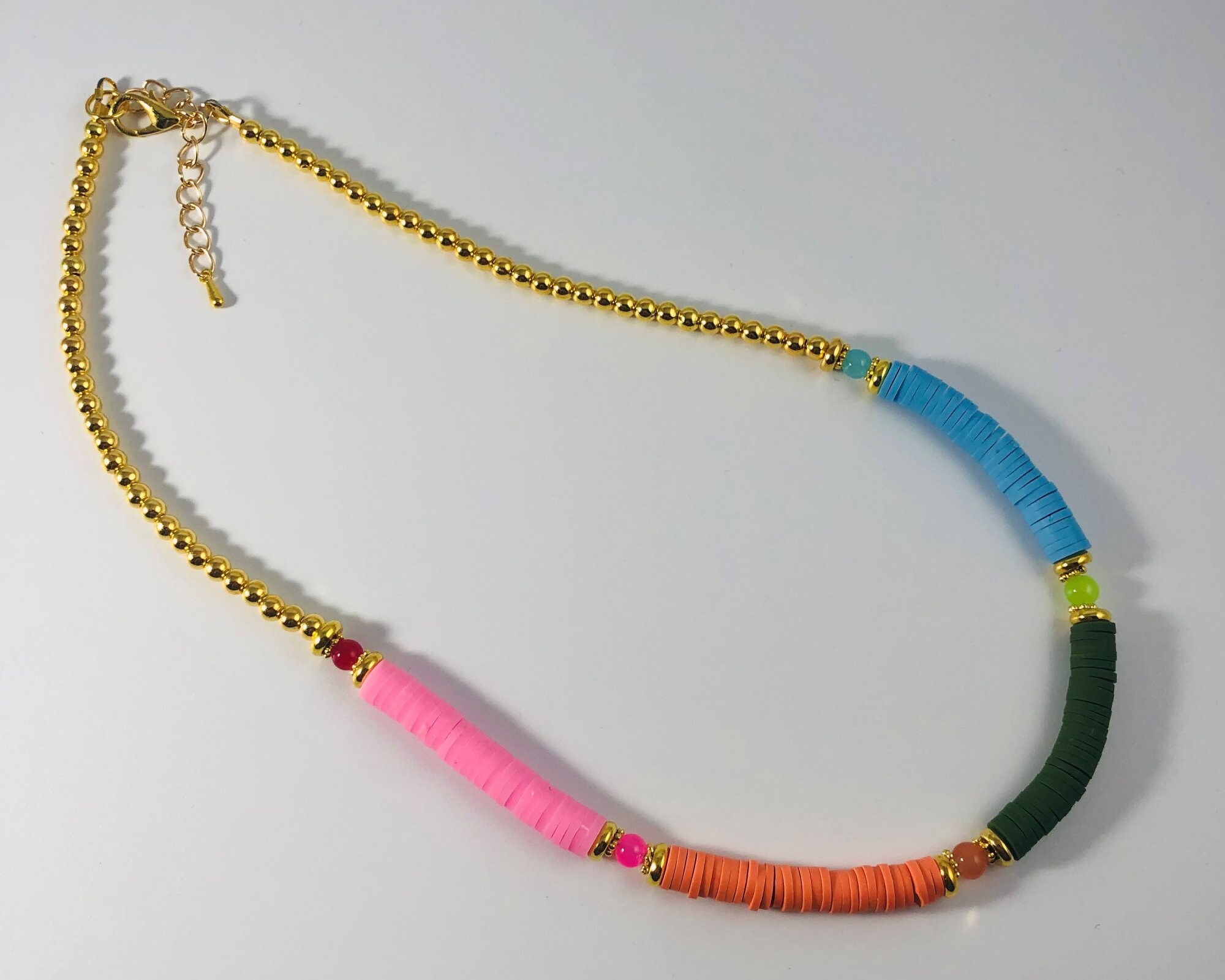 Multi-color Heishi Choker, Rainbow Choker, Gold Necklace, Pink and ...