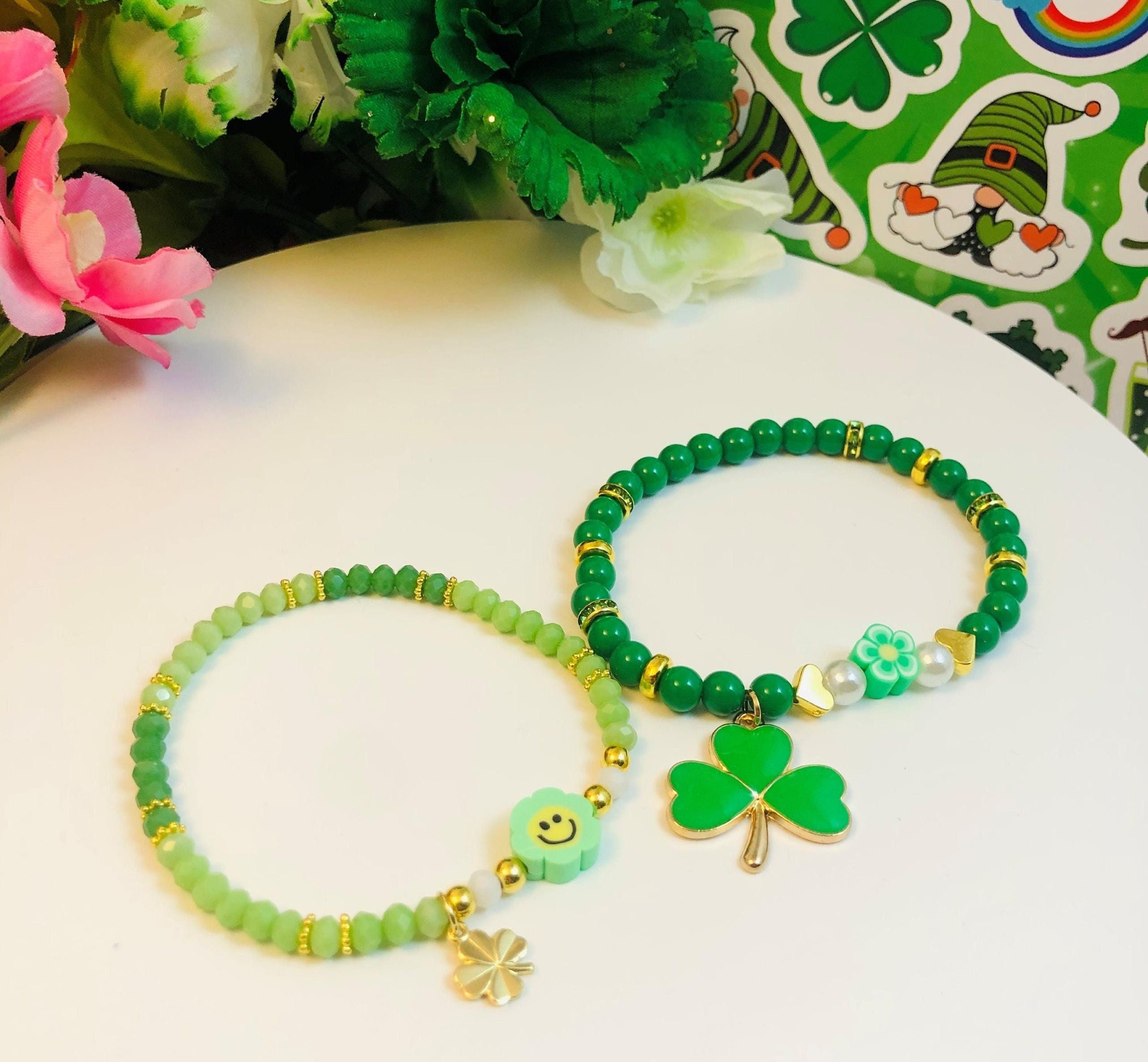 St. Patrick's Day Beaded Bracelets, Green St. Paddy's Day Bracelets ...