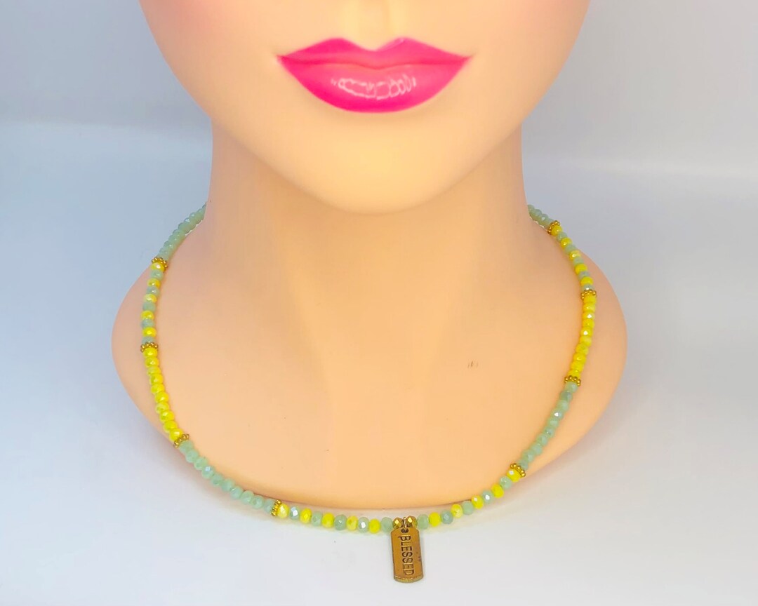 Motivational Words Choker Positive Vibes Necklace Yellow and - Etsy
