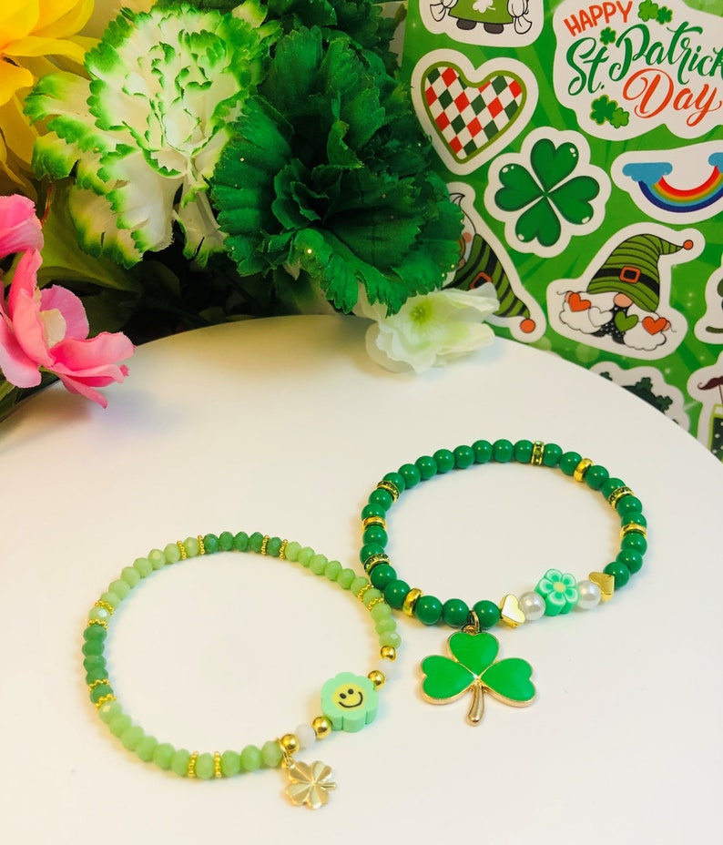 St. Patrick's Day Beaded Bracelets, Green St. Paddy's Day Bracelets ...