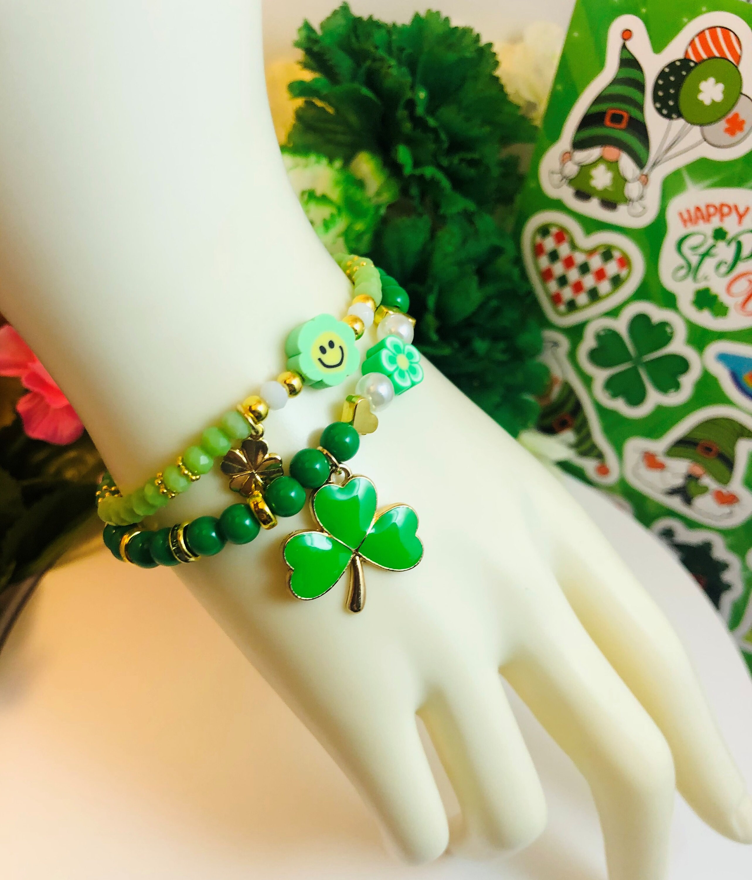 St. Patrick's Day Beaded Bracelets, Green St. Paddy's Day Bracelets ...