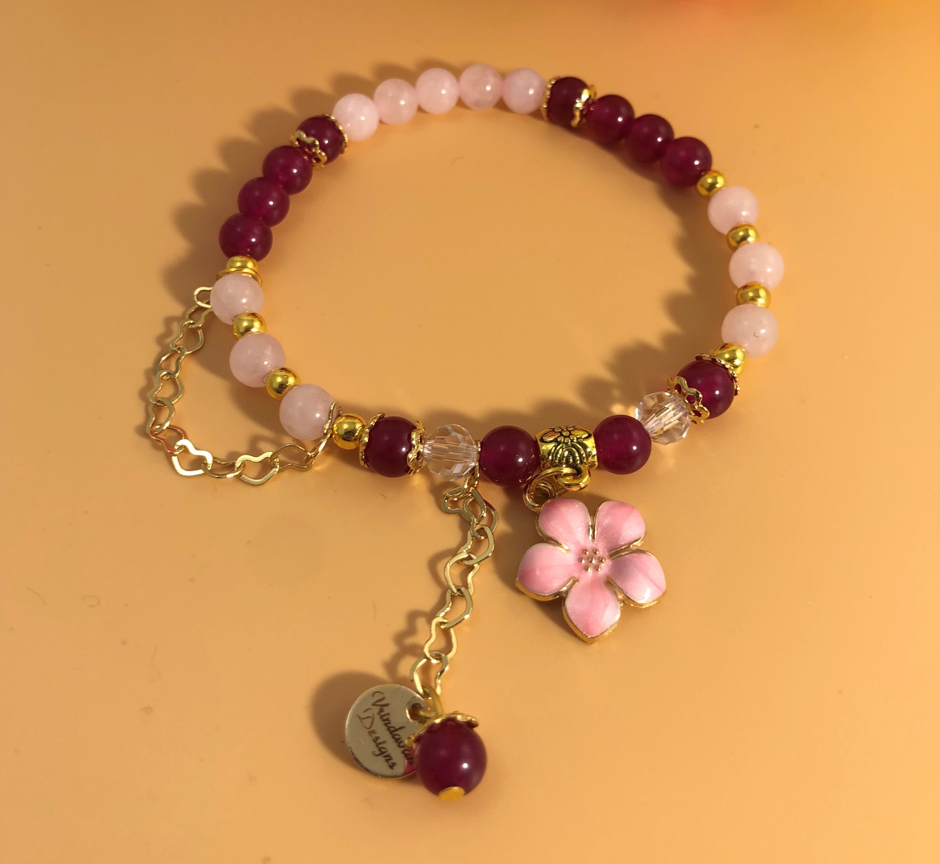 Rose Jade and Pink Rose Quartz Bracelet Stretchy Flower - Etsy