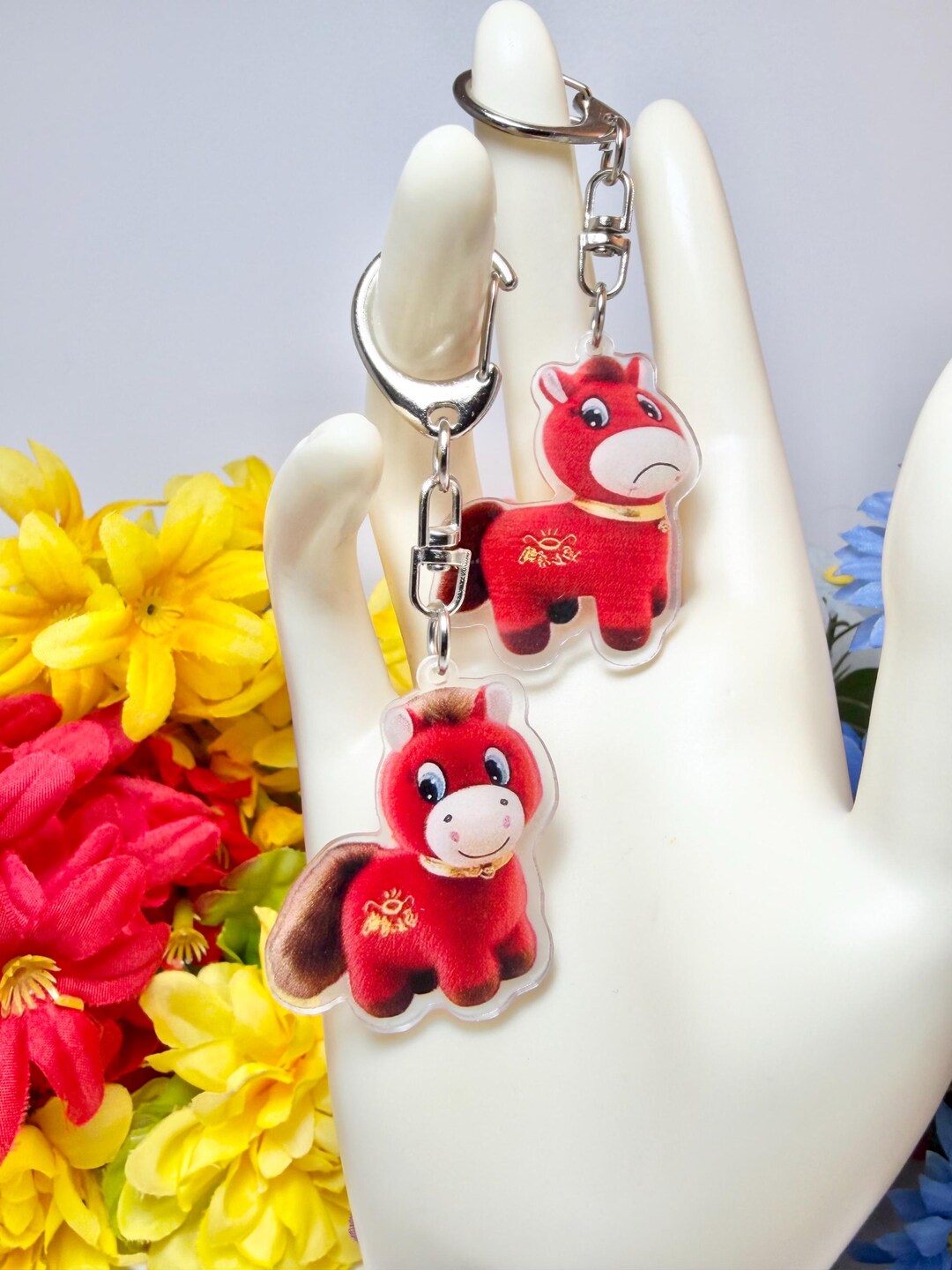 New Year of the Horse Crying and Smiling Keychains, Acrylic Both Sided ...