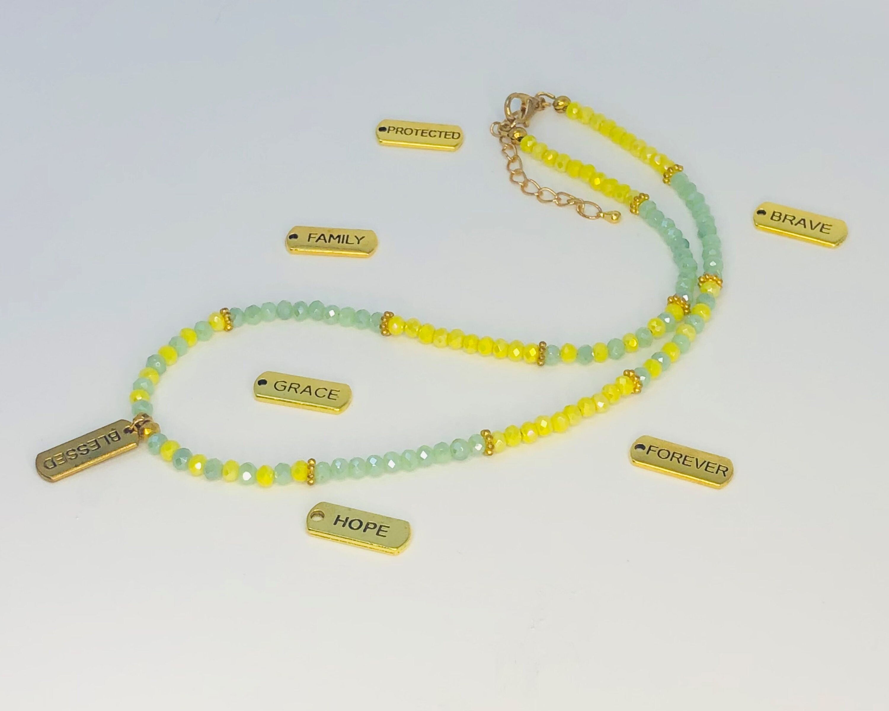 Motivational Words Choker, Positive Vibes Necklace, Yellow and Green ...