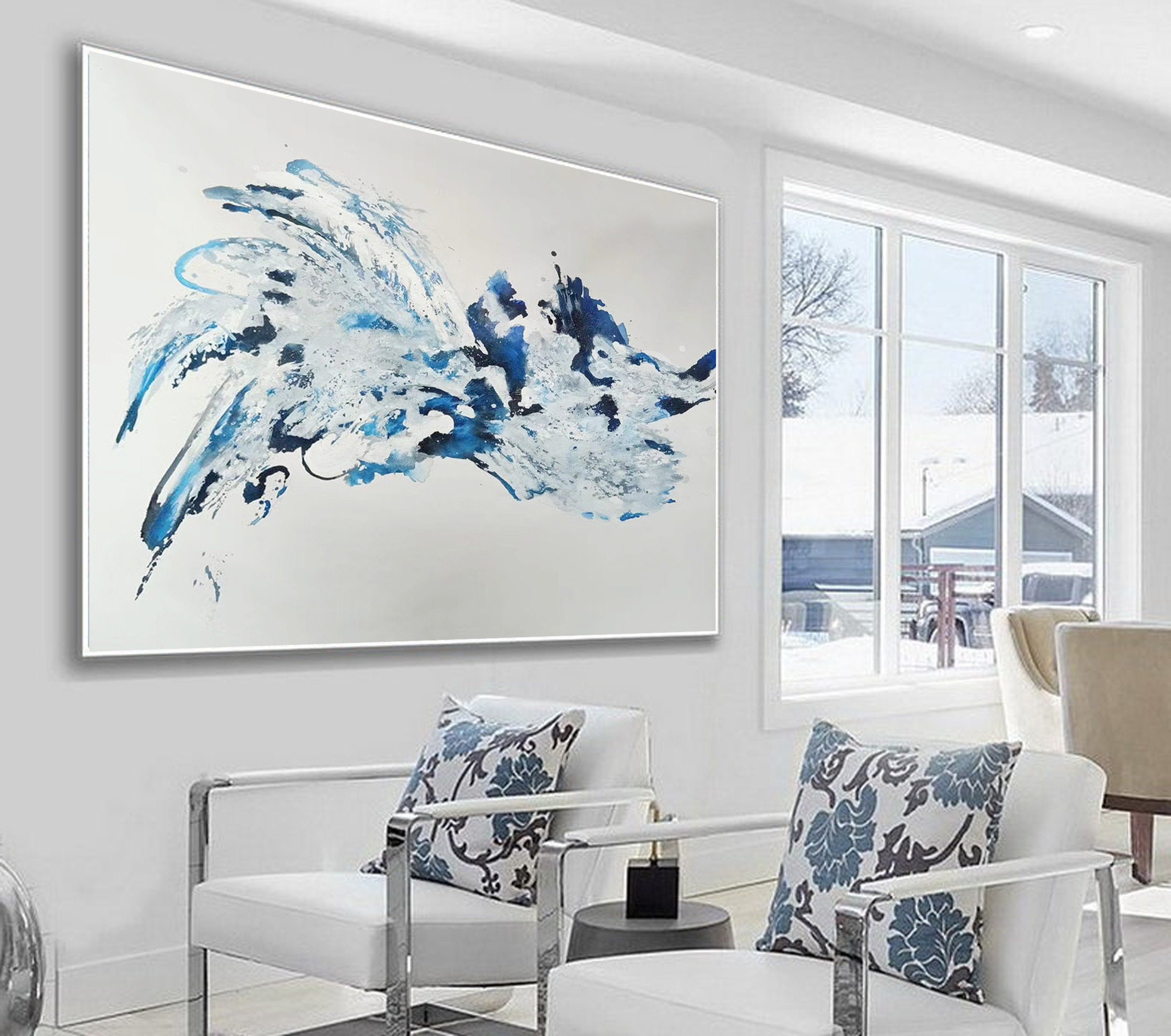 Pale Blue Abstract for Bedroom Decor Light Blue Painting - Etsy