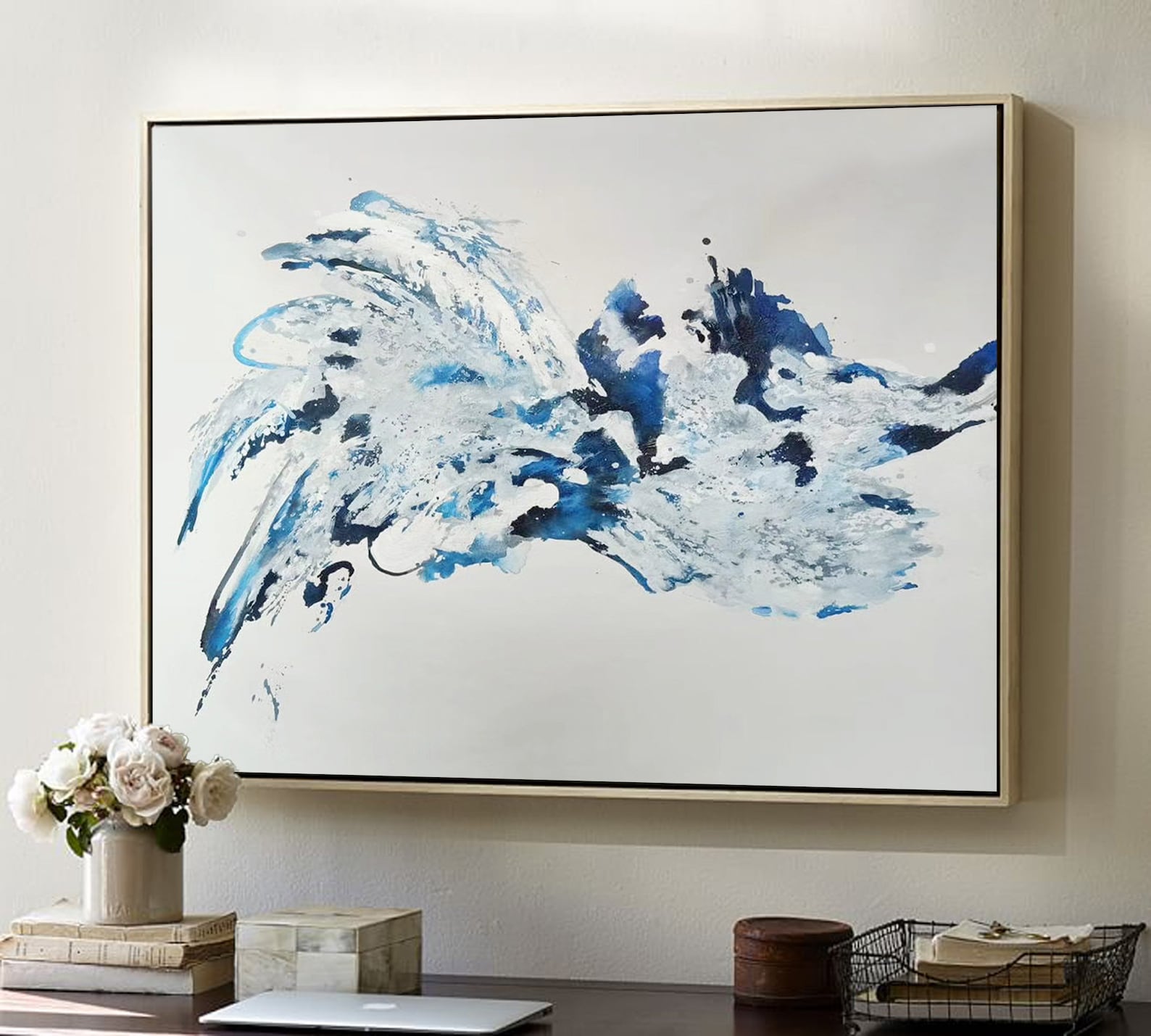 Pale Blue Abstract for Bedroom Decor, Light Blue Painting White ...