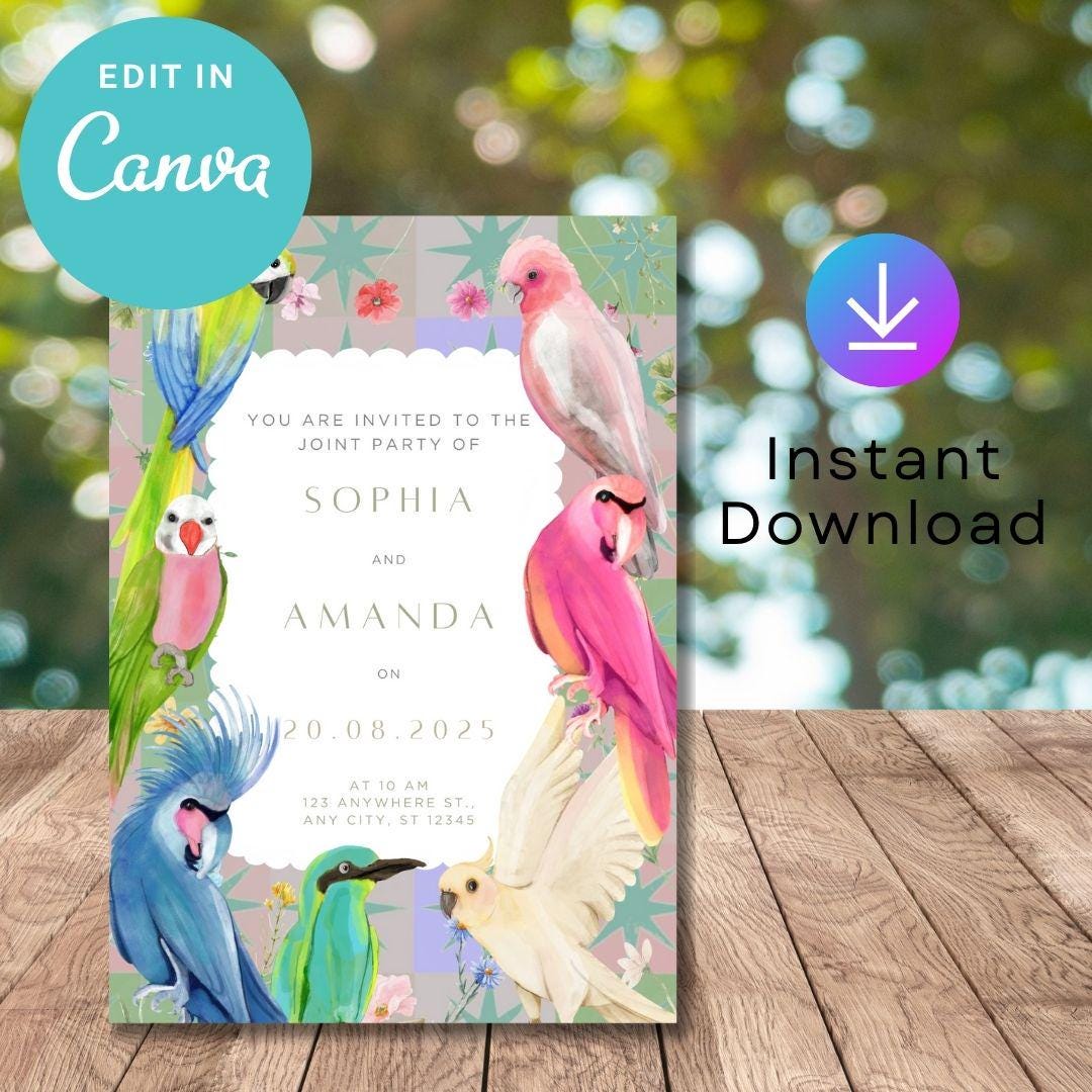 Birds BIRTHDAY INVITE TEMPLATE | 18th 21st 30th 40th 50th Birthday ...