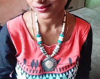 Hand Carved Indian Necklace and Pendant Metal & Stone Handmade in ...