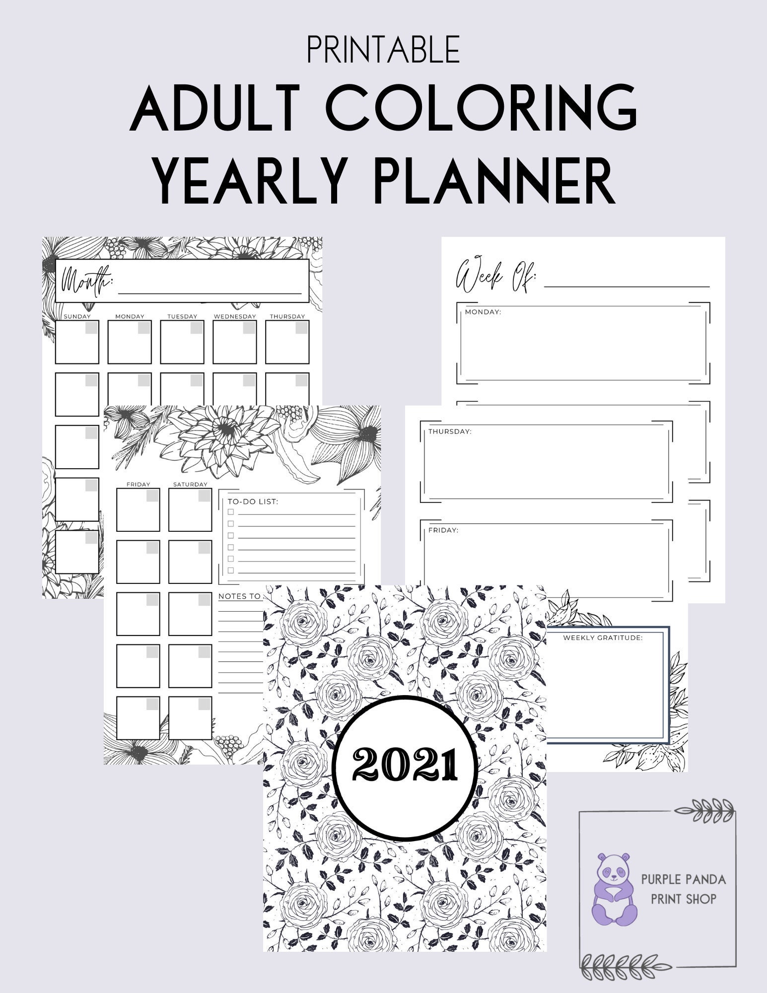 Printable Coloring Yearly Planner, Adult Coloring Pages, Gratitude ...