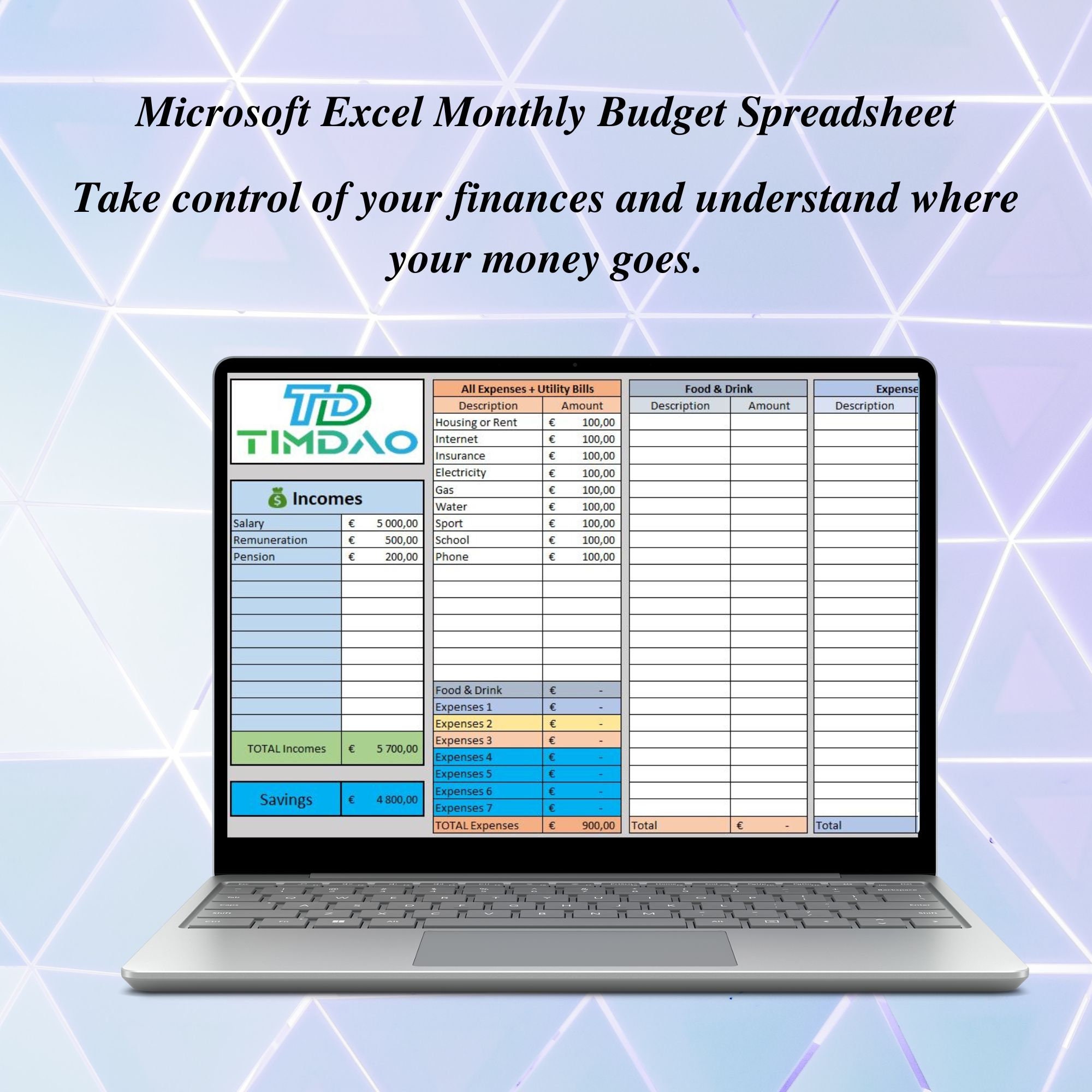 Simple Monthly Budget Planner, Budget Planner, Spreadsheet Template for ...