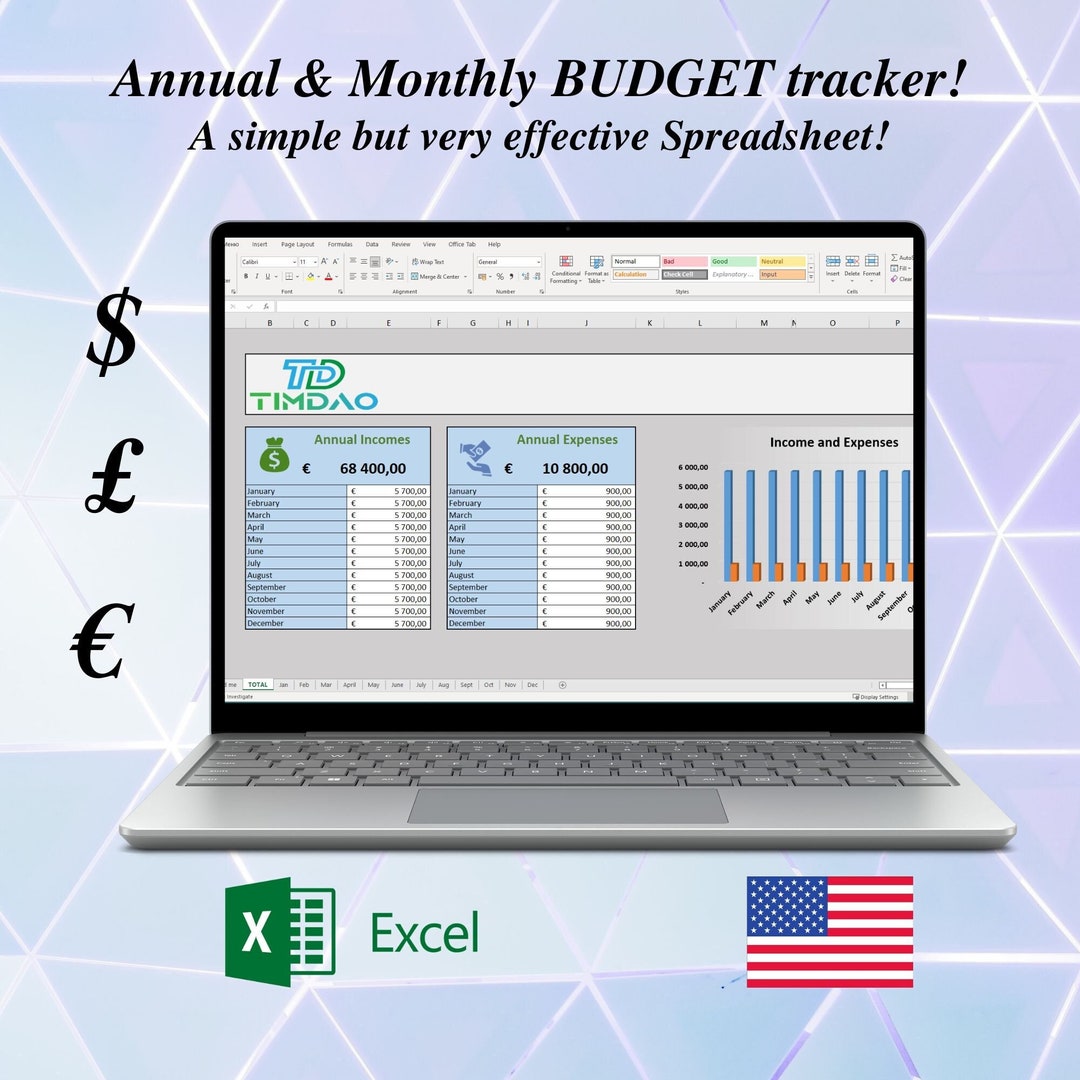 Simple Monthly Budget Planner, Budget Planner, Spreadsheet Template for ...