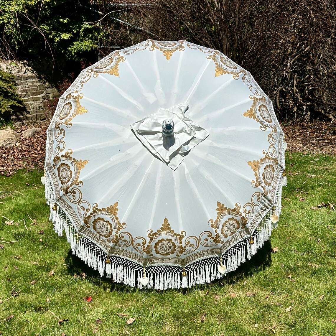White & Gold Balinese Wedding Parasol | Luxury Boho Garden Umbrella - Etsy