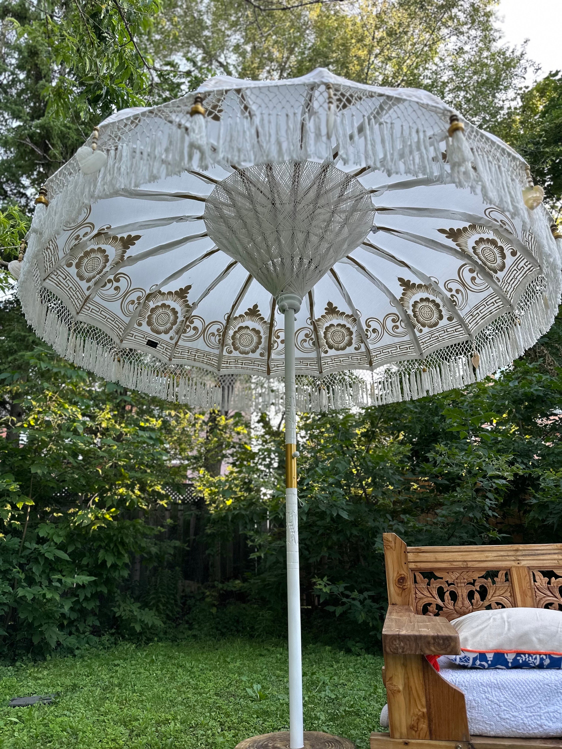 White & Gold Balinese Wedding Parasol | Luxury Boho Garden Umbrella - Etsy