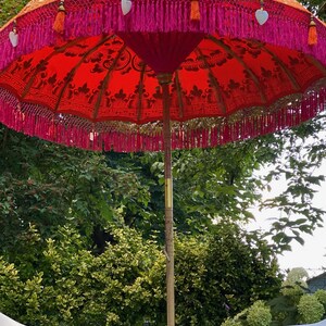 Orange Balinese Parasol – Hand-painted Boho Umbrella for Garden & Patio ...