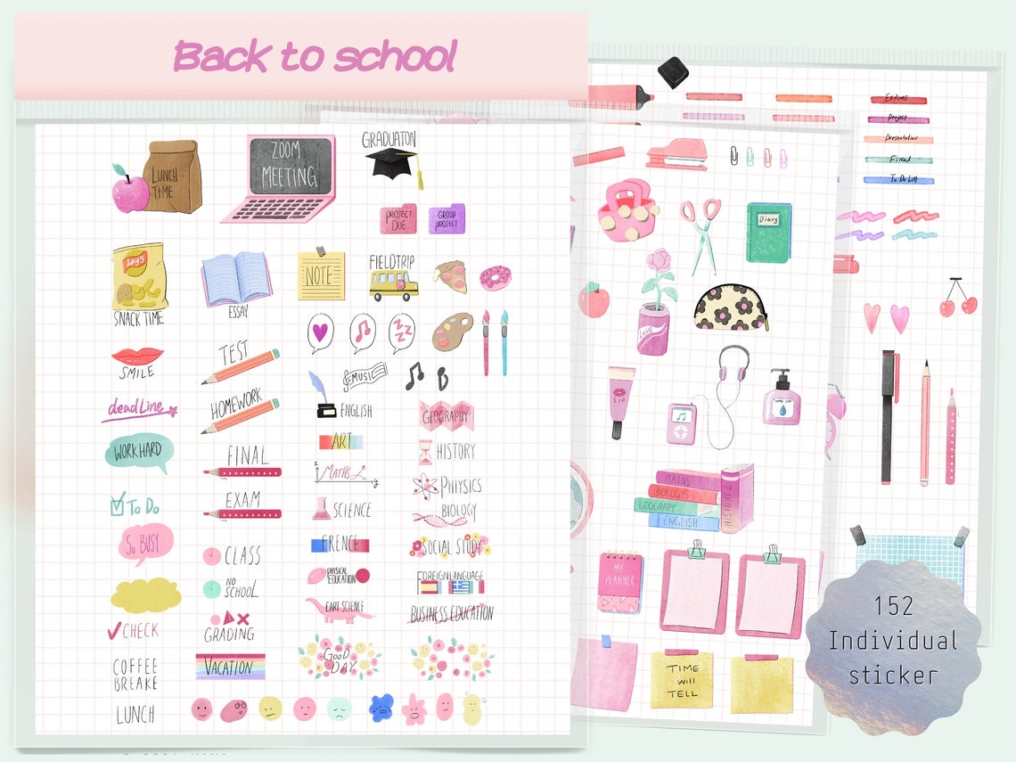 Back to School Pink Digital Sticker School Stickers College Stickers ...