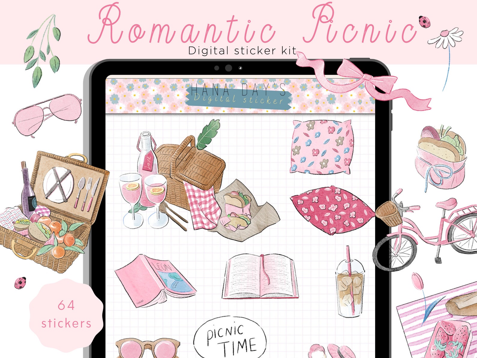Romantic Picnic Stickers spring Picnic Sticker Sheet Digital Planner ...