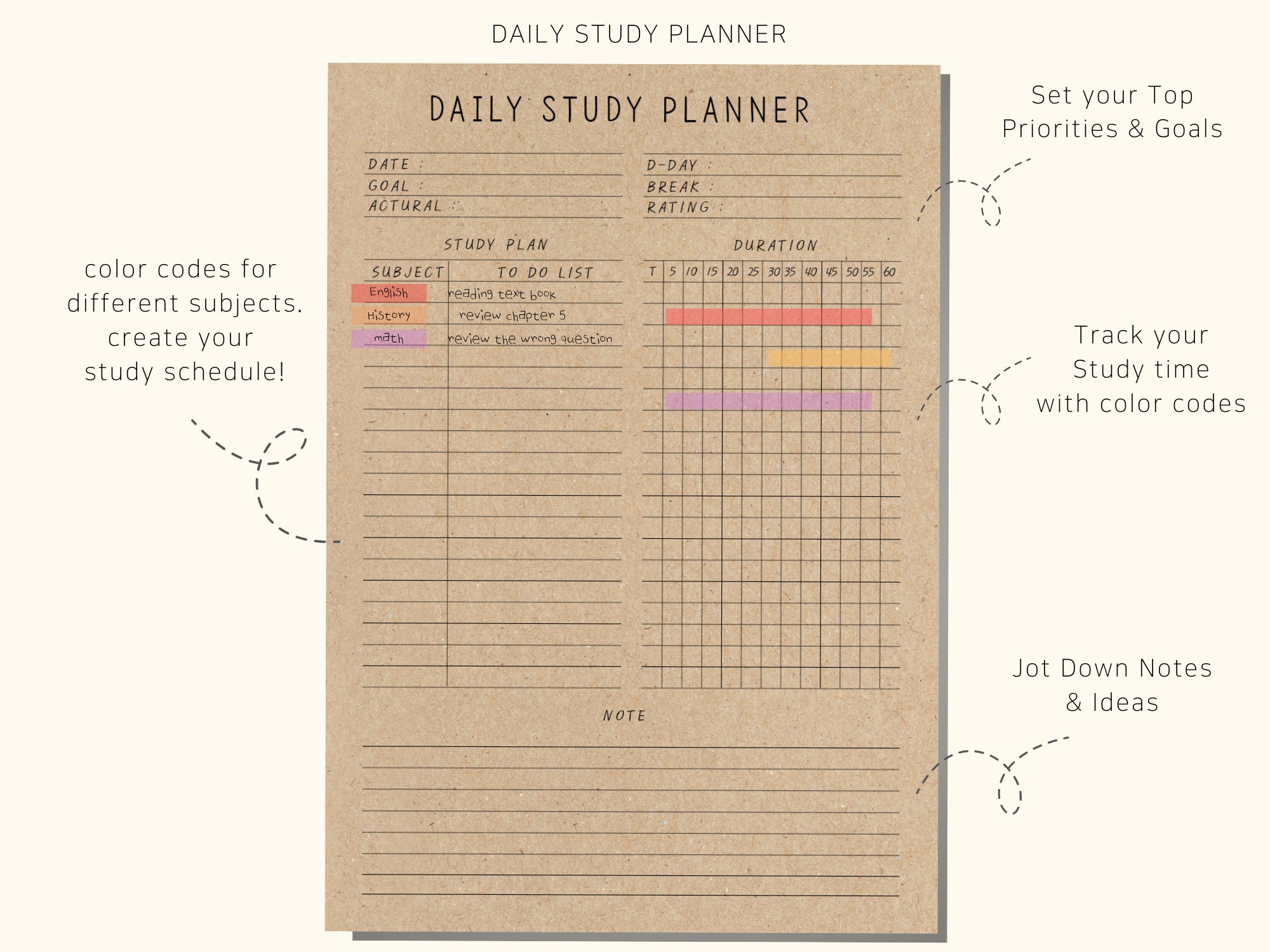 Digital Note Taking Daily Planner Pack - Craft Paper Texture ...