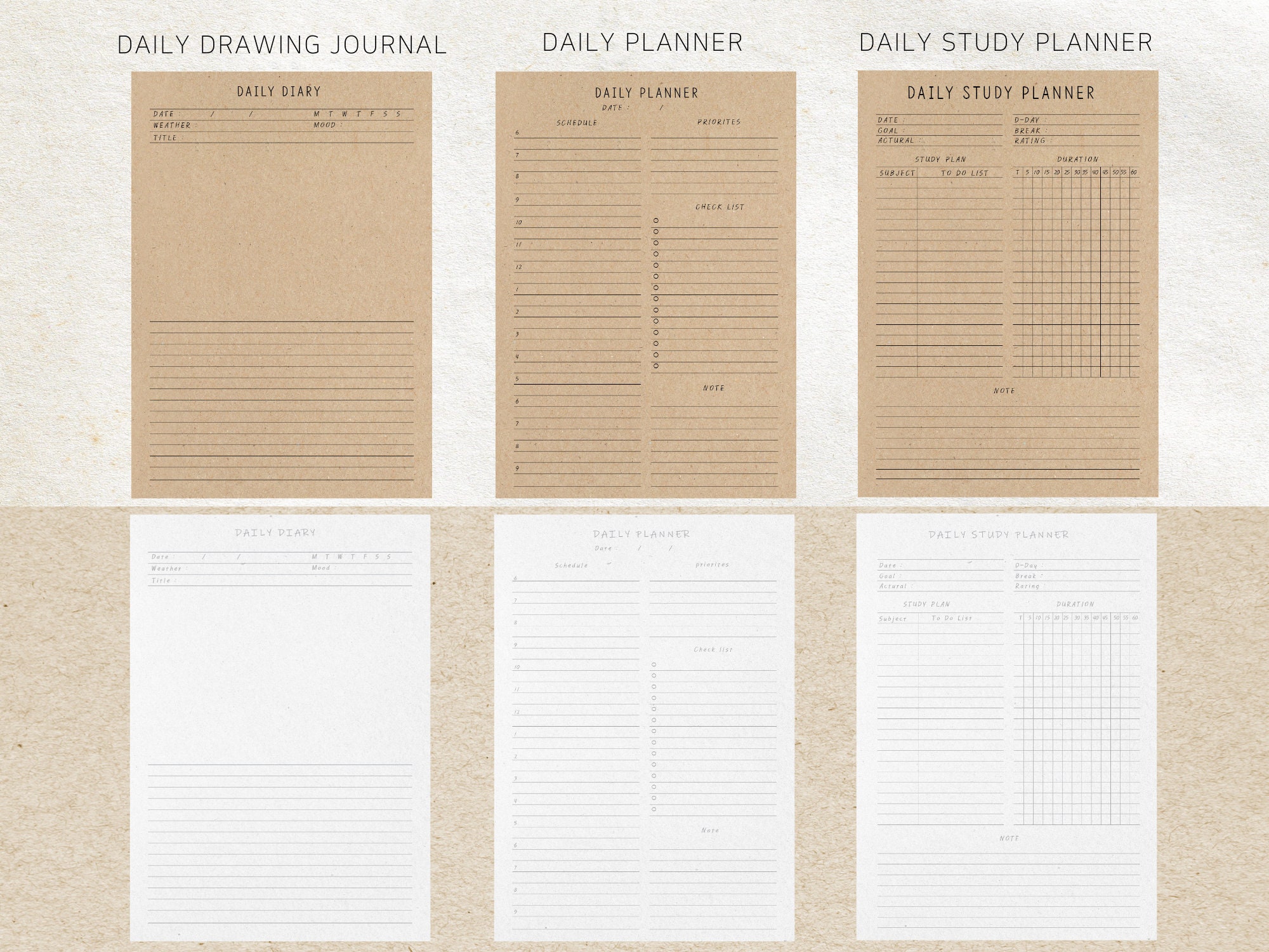 Digital Note Taking Daily Planner Pack - Craft Paper Texture ...