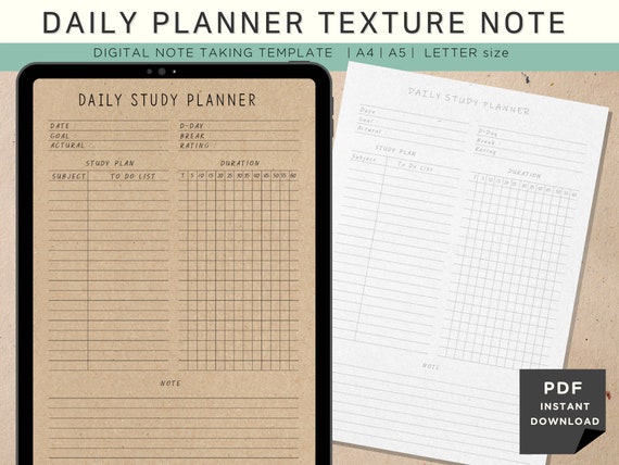 Digital Note Taking Daily Planner pack Craft paper texture | Etsy