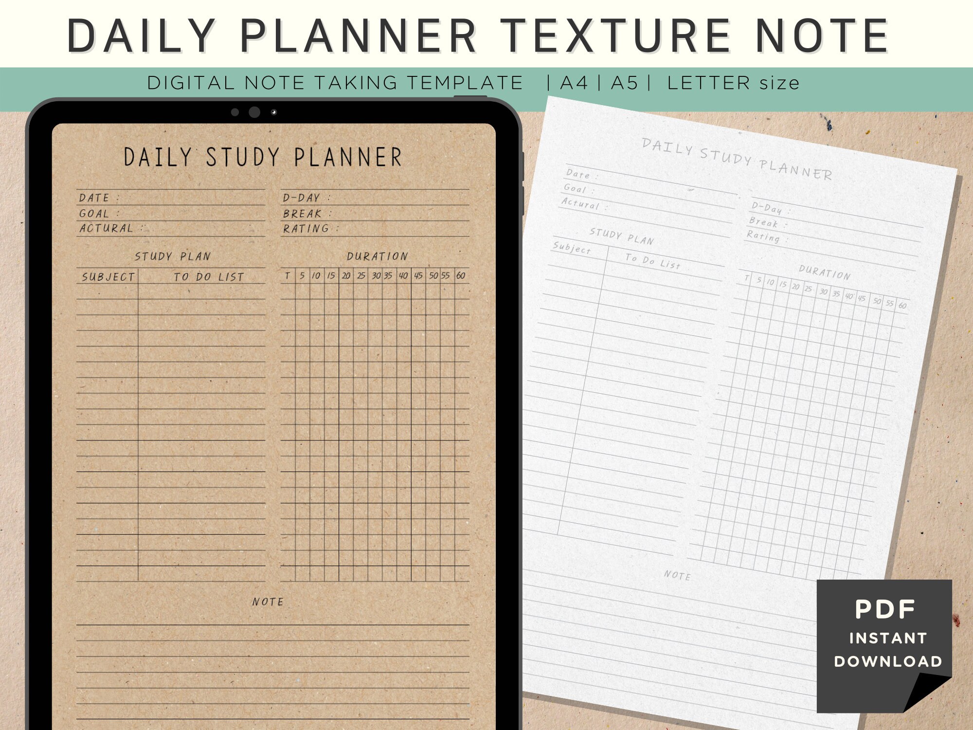 Digital Note Taking Daily Planner Pack - Craft Paper Texture ...