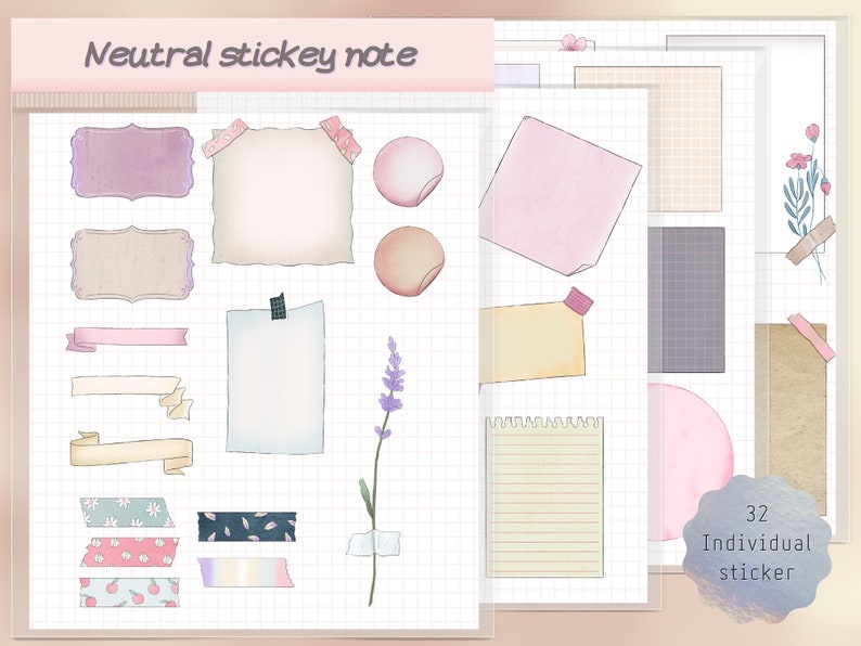 Neutral Sticky Note and Masking Tape Mood Stickers Digital - Etsy