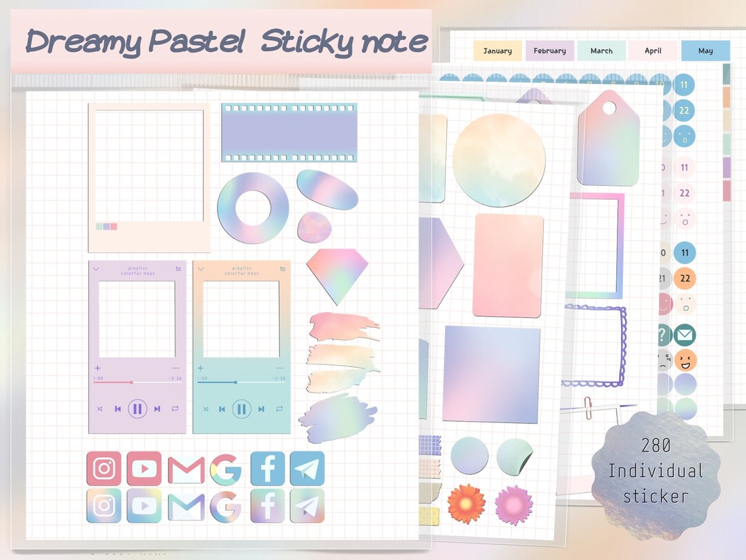 Dreamy Pastel Digital Sticky Note & Icon Cotton Candy Color Daily Life ...