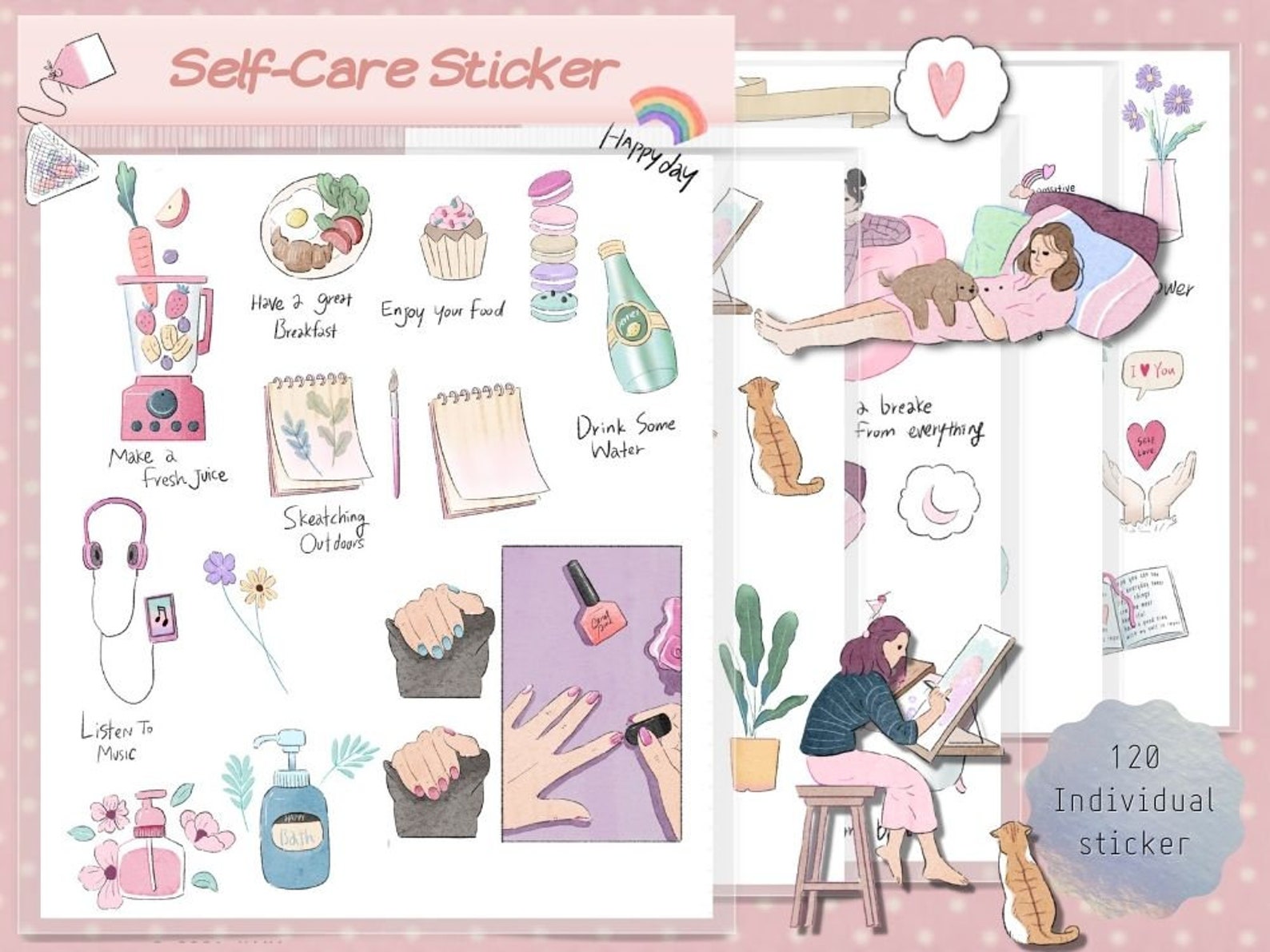 Self-care Planner Icon Stickers Daily Routine Sticker - Etsy