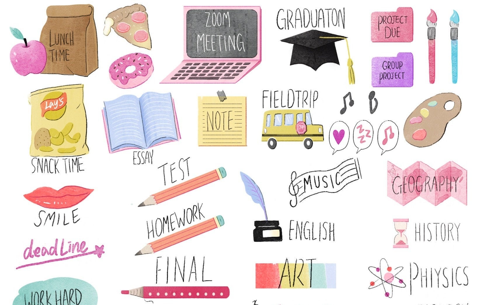 Back to School Pink Digital Sticker School Stickers College Stickers ...