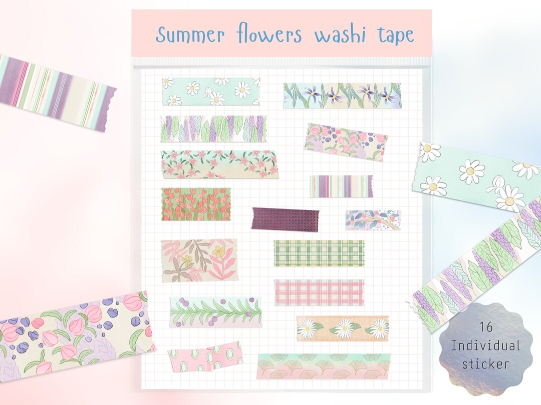 Pastel Washi Tape Clipart | Summer Flower Pattern Washi Tape | Digital ...
