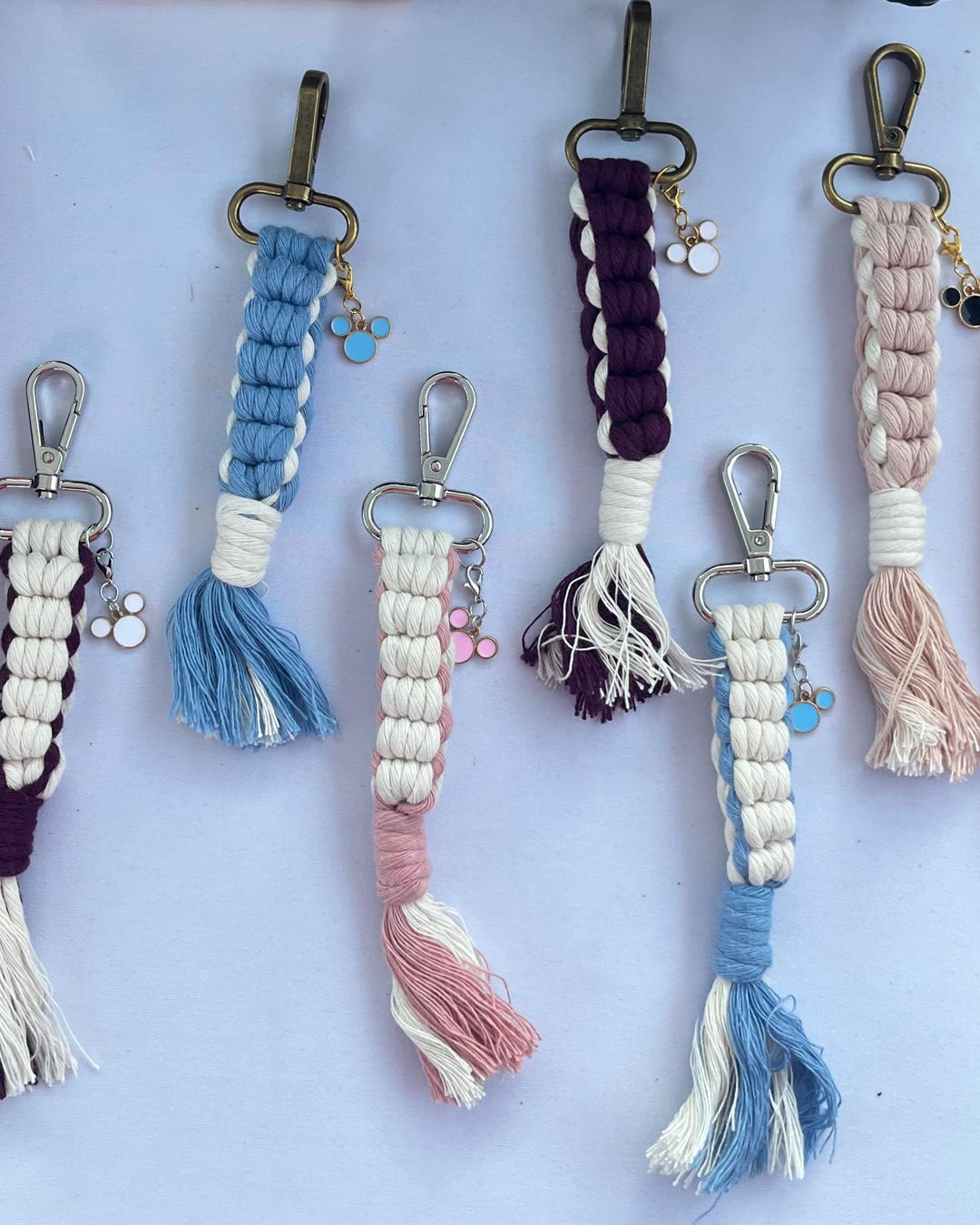 Mickey Charm Waterfall Keychain, Macrame Keychain - Etsy