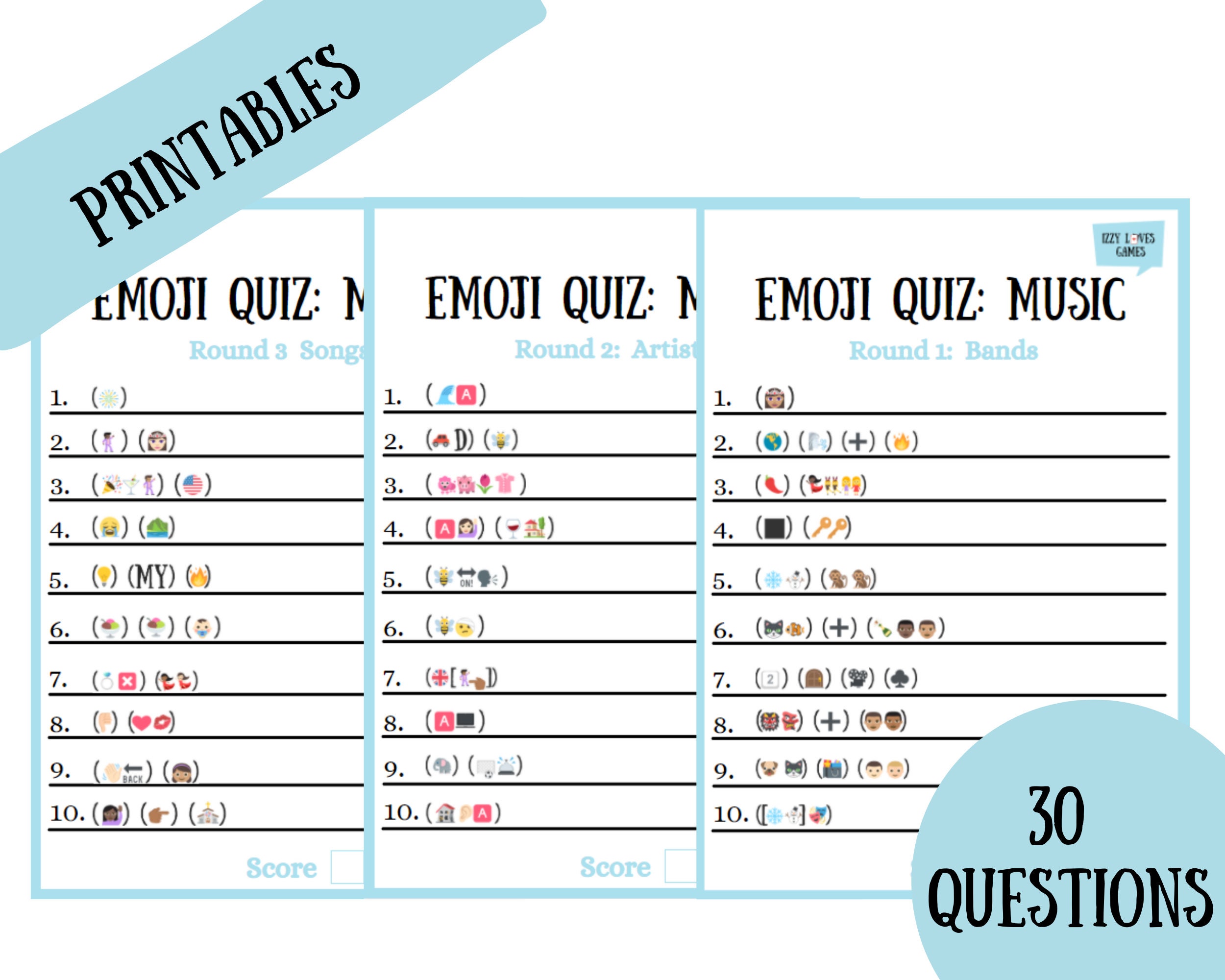Printable Emoji Quiz: Music instant Download, Printable Game, Emoji ...