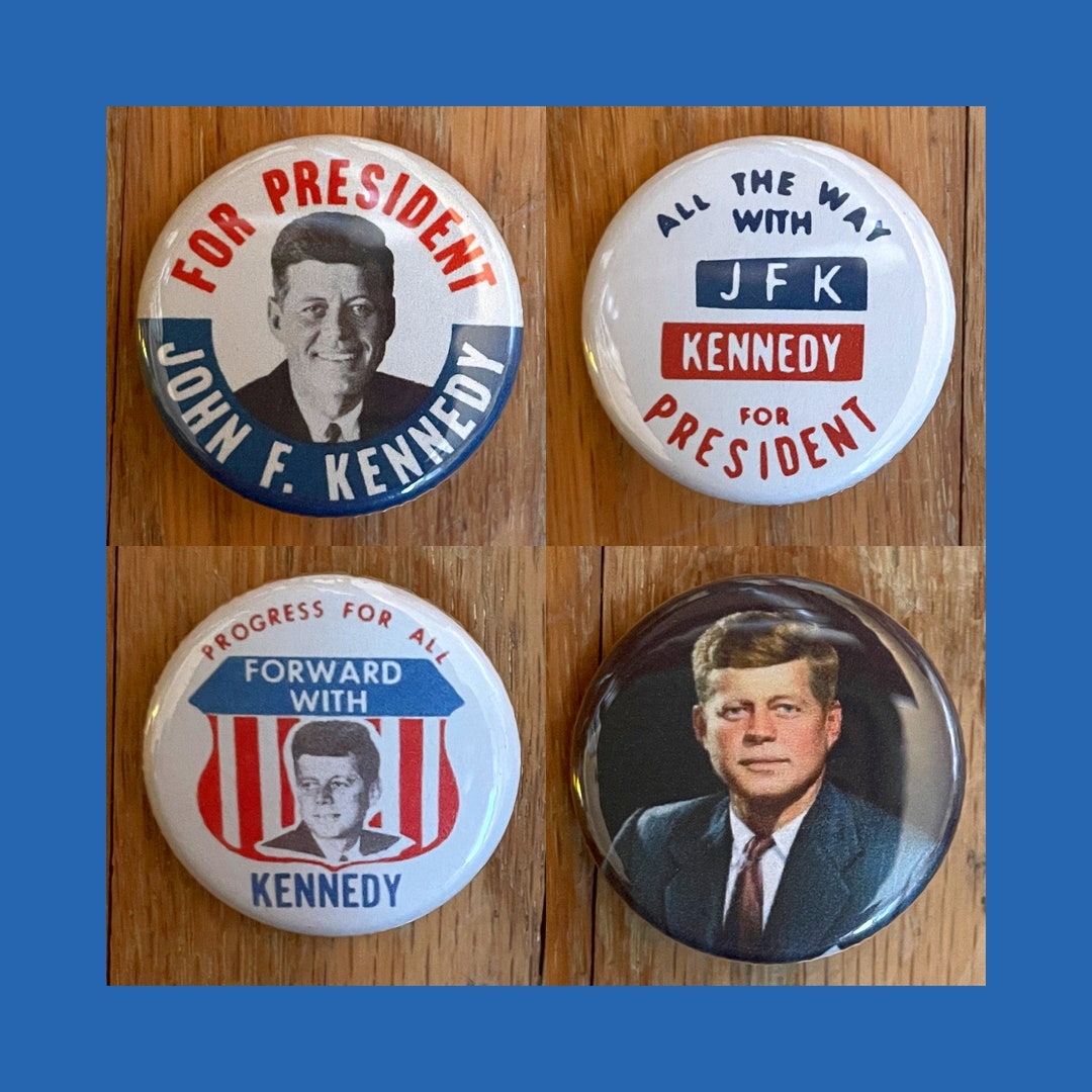 John F. Kennedy 4 Pin Set, 1.25" Pinback Button, JFK, US President ...