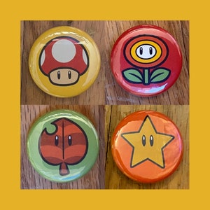 Mario Super Power-up Pin Set, 1.25" Pinback Buttons, Mushroom, Fire ...