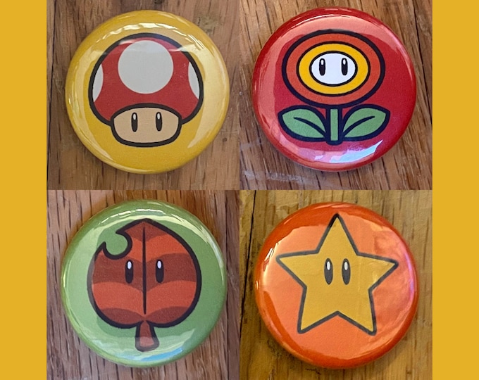 Mario Super Power-up Pin Set, 1.25" Pinback Buttons, Mushroom, Fire ...