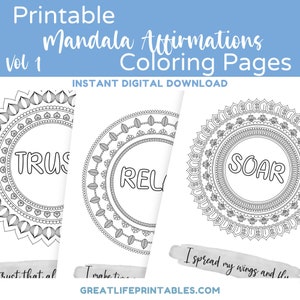 Printable Mandala Affirmations Coloring Pages Vol 1, Adult Coloring ...