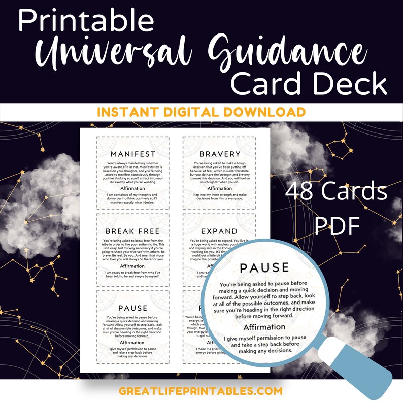 Universal Guidance Printable Oracle Card Deck, Printable Fortune Teller ...