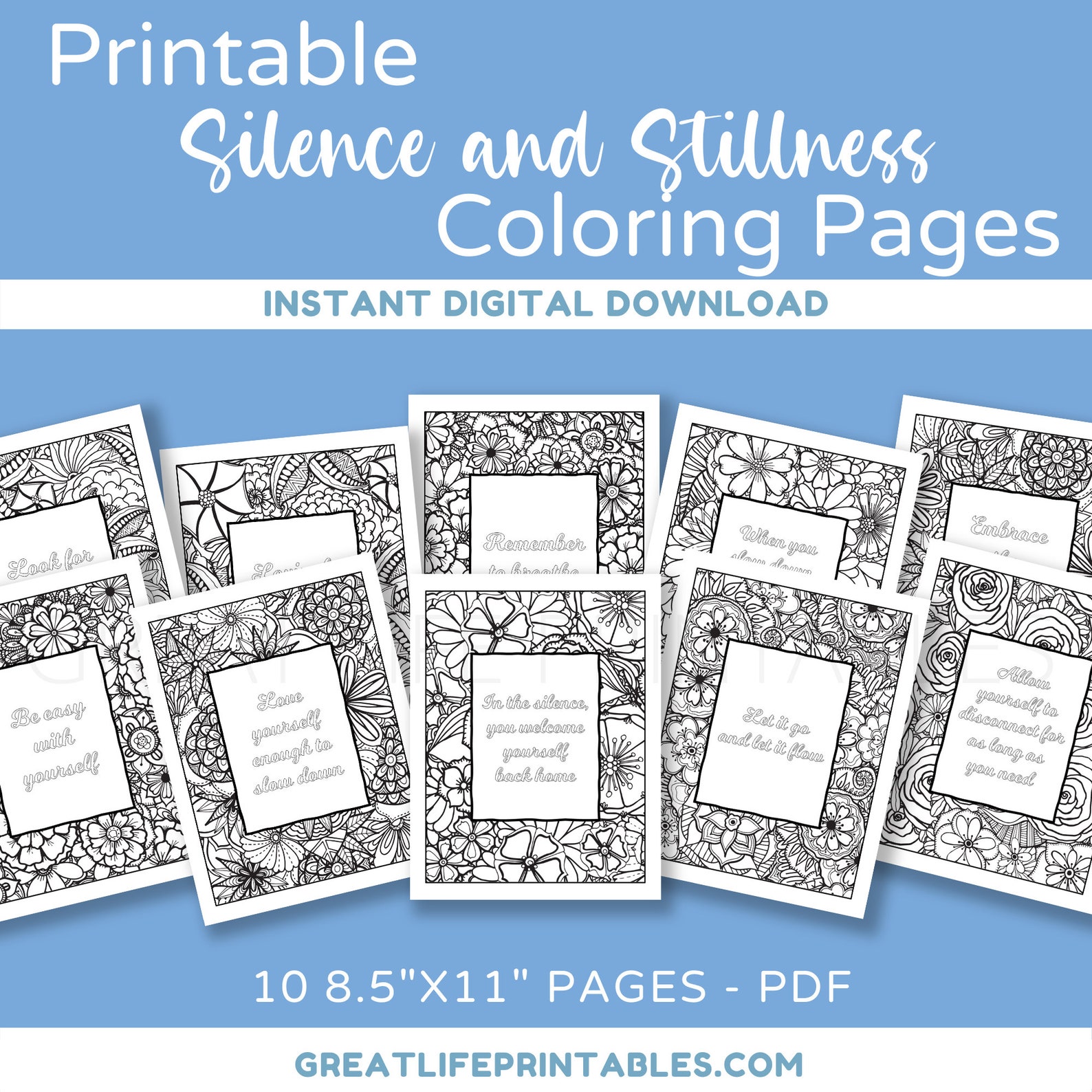 Printable Silence and Stillness Coloring Pages Vol 1, Floral Digital ...