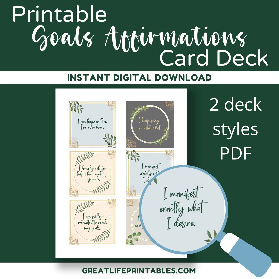 Goal Setting, Printable Affirmations, Affirmation Deck, Daily ...