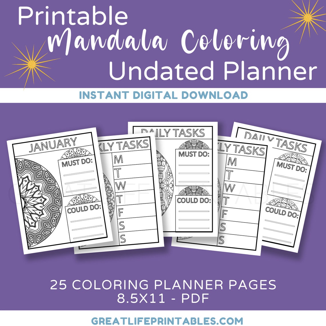 Coloring Planner, Printable Planner, Mandala Coloring, Undated Planner ...