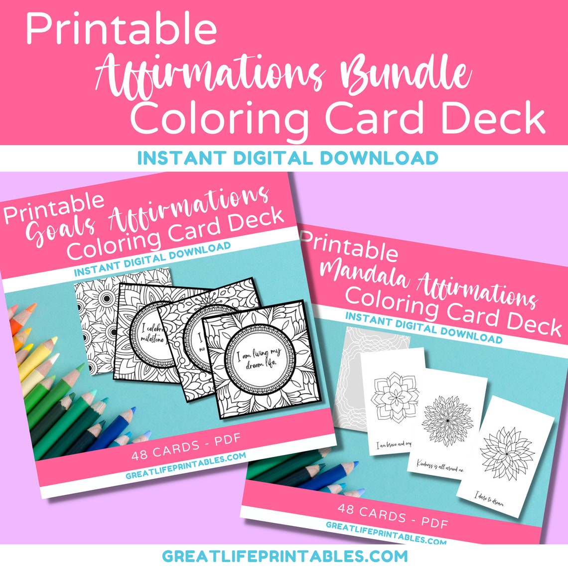 Affirmation Bundle, Printable Affirmation Coloring Card Deck ...