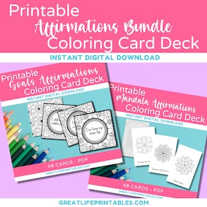 Affirmation Bundle, Printable Affirmation Coloring Card Deck ...